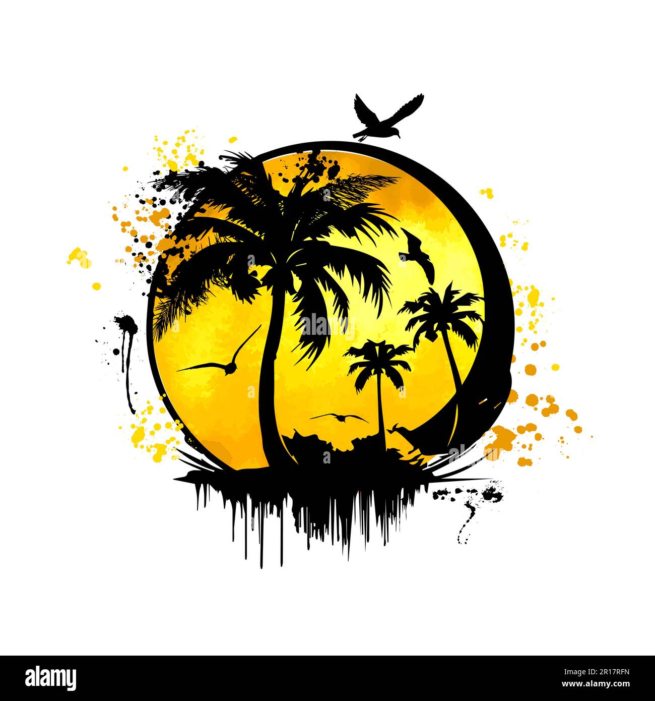 sun beach logo design, sunset with island logo design vector ...