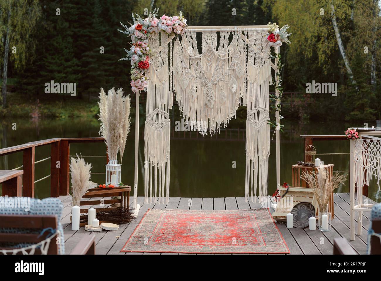 Fresh boho wedding reception area Stock Photo - Alamy