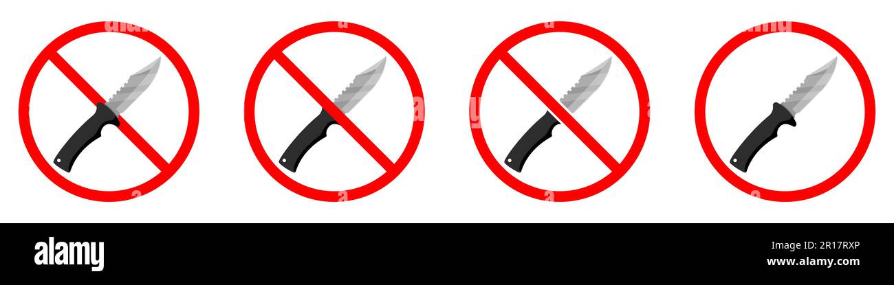 Knife ban sign. No Knife sign. Prohibition signs set. Dangerous weapon ...