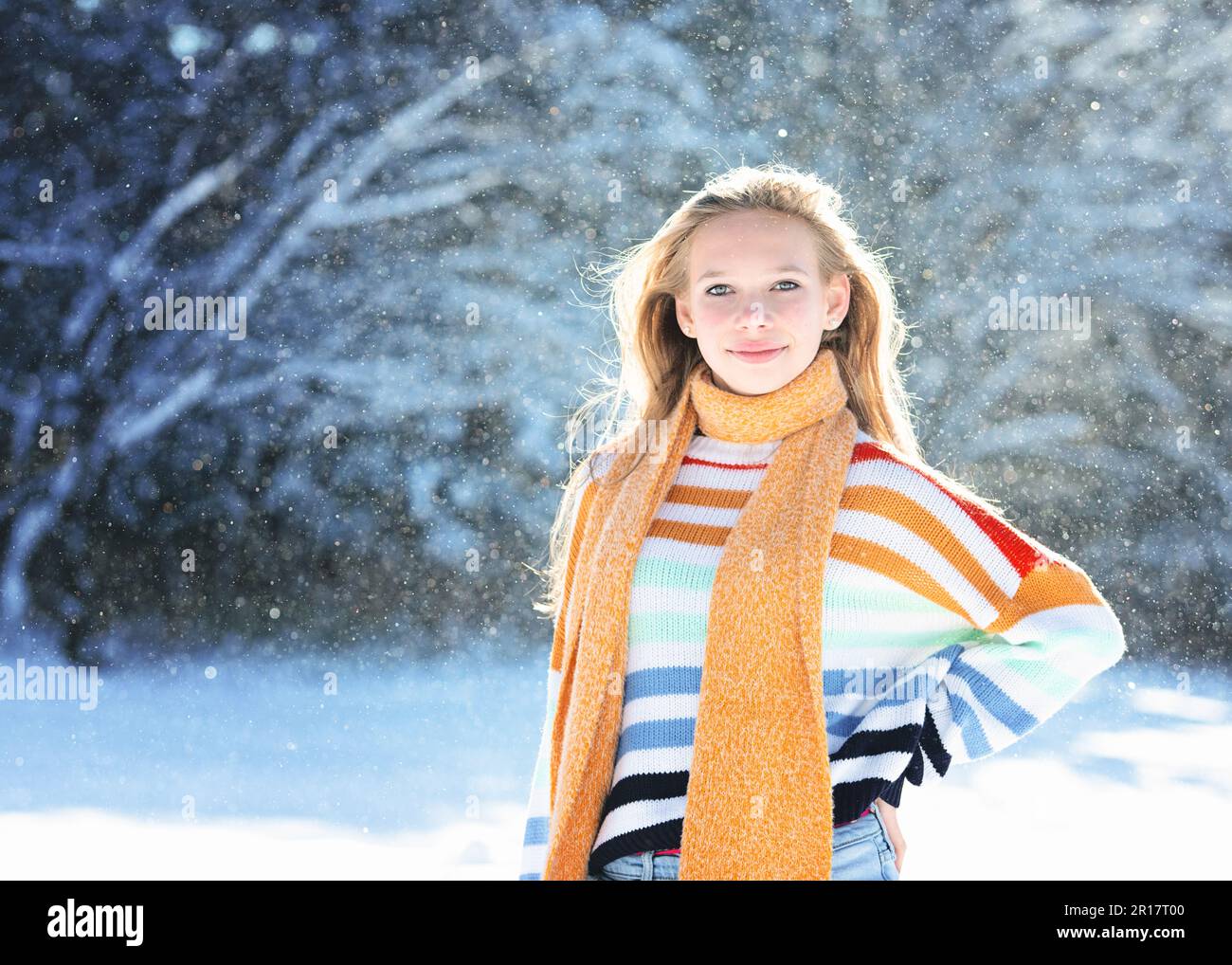 Happy teen girl snow hi-res stock photography and images - Alamy