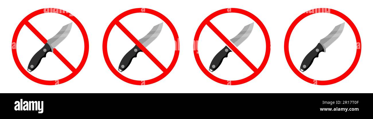 Knife ban sign. No Knife sign. Prohibition signs set. Dangerous weapon ...