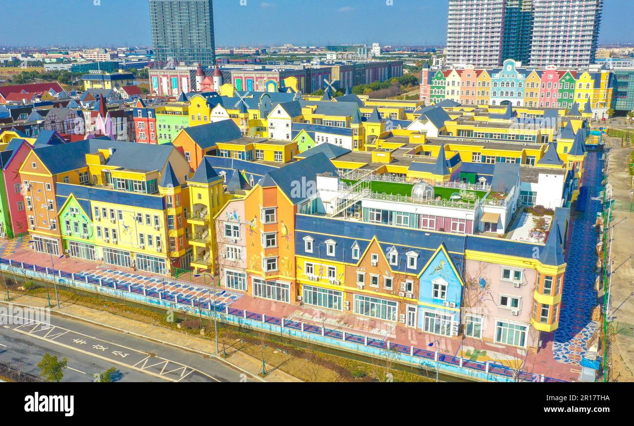 Aerial photo shows colorful buildings in Jiaxing City, east China's ...