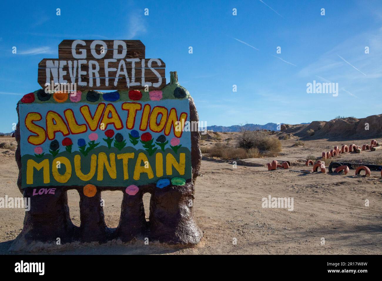 Salvation Mountain Sign in Desert Stock Photo - Alamy