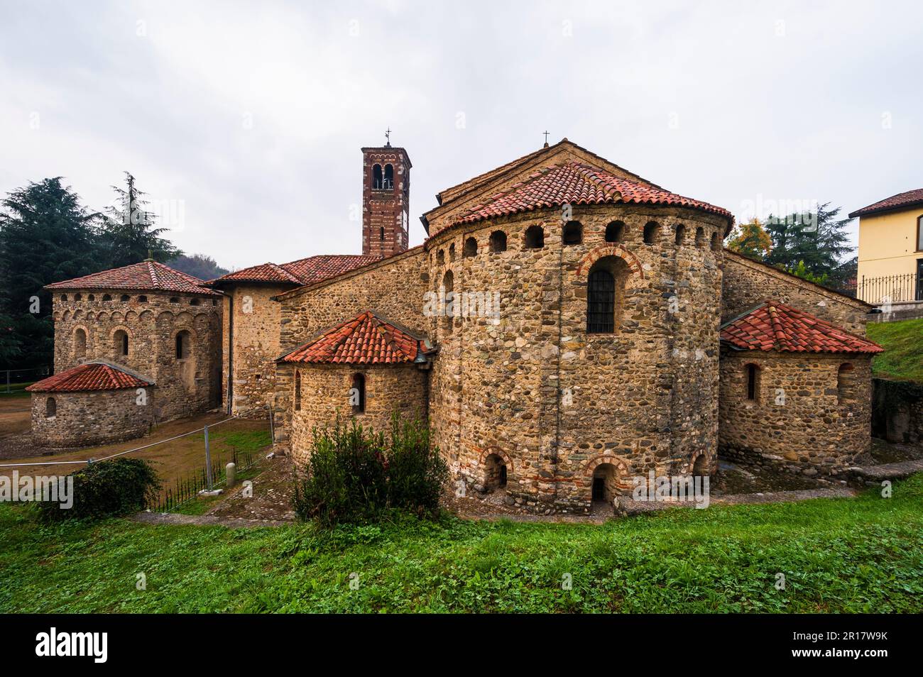 external views of the Saint Peter and Paul romanic Cathedral, Agliate ...