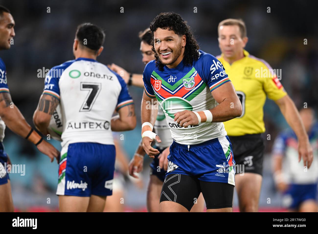 Dallin Watene-Zelezniak of the New Zealand Warriors smiles during the ...
