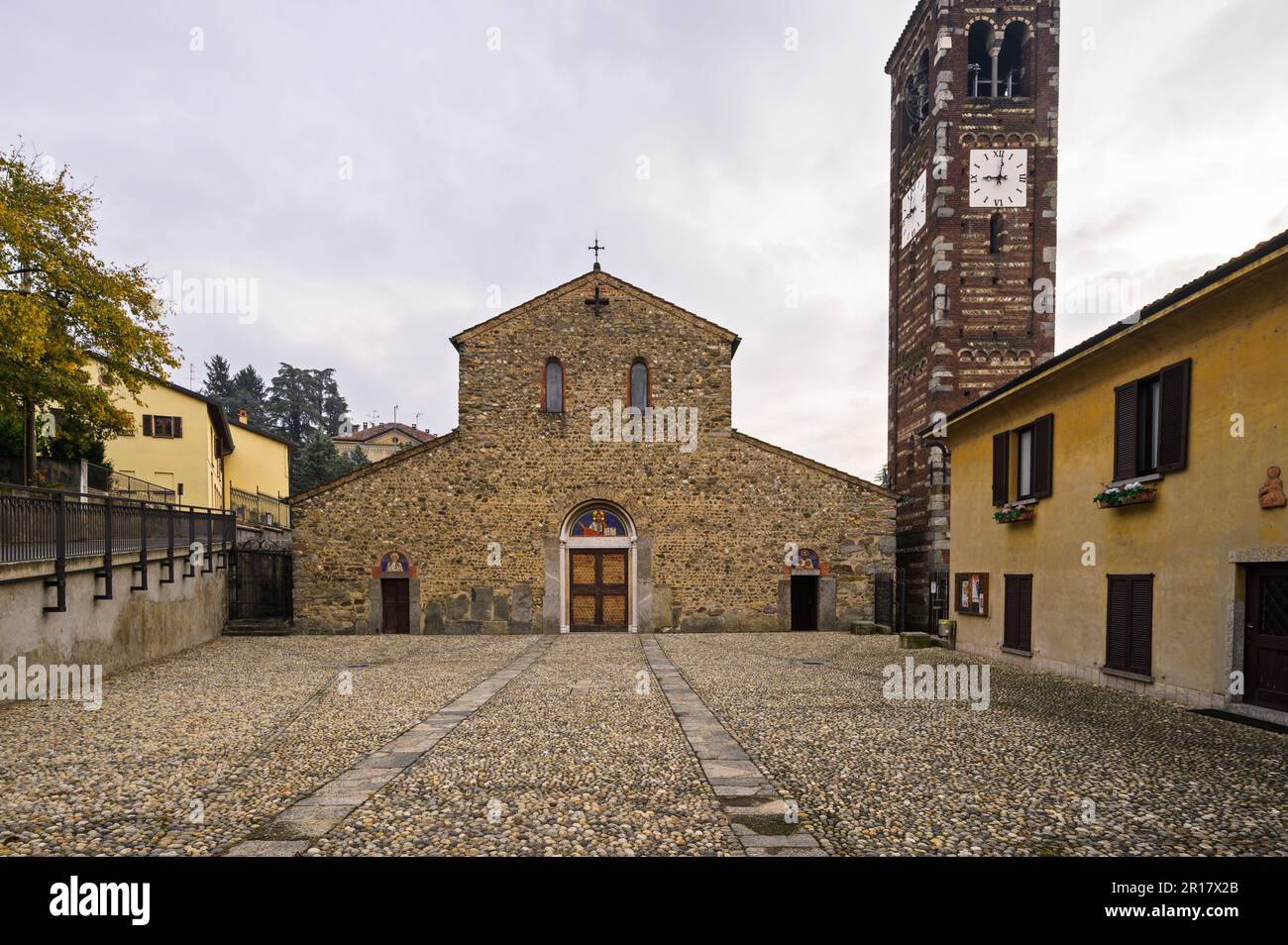 external views of the Saint Peter and Paul romanic Cathedral, Agliate ...