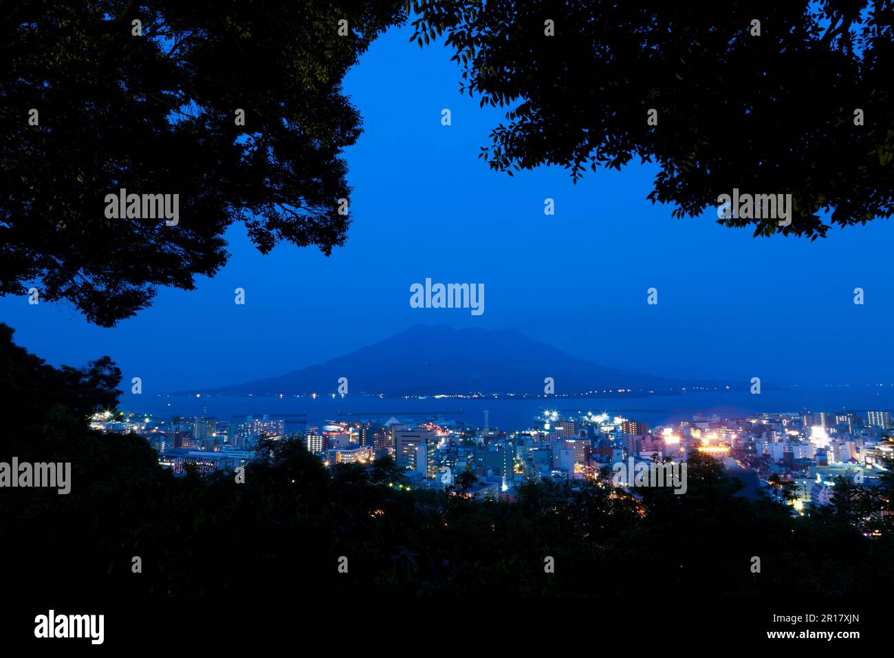Night view of Sakurajima from Shiroyama Park Stock Photo - Alamy
