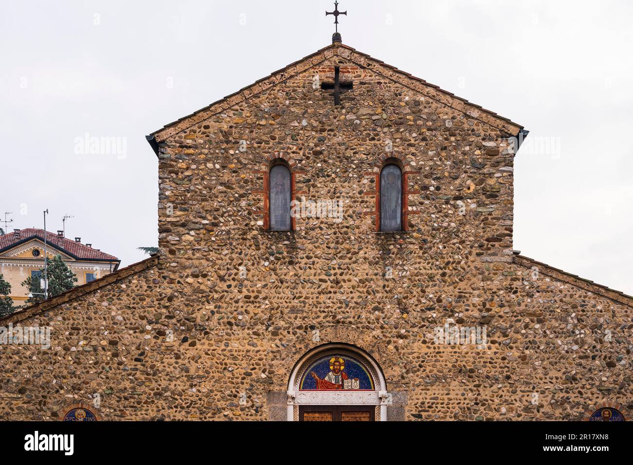 external views of the Saint Peter and Paul romanic Cathedral, Agliate ...
