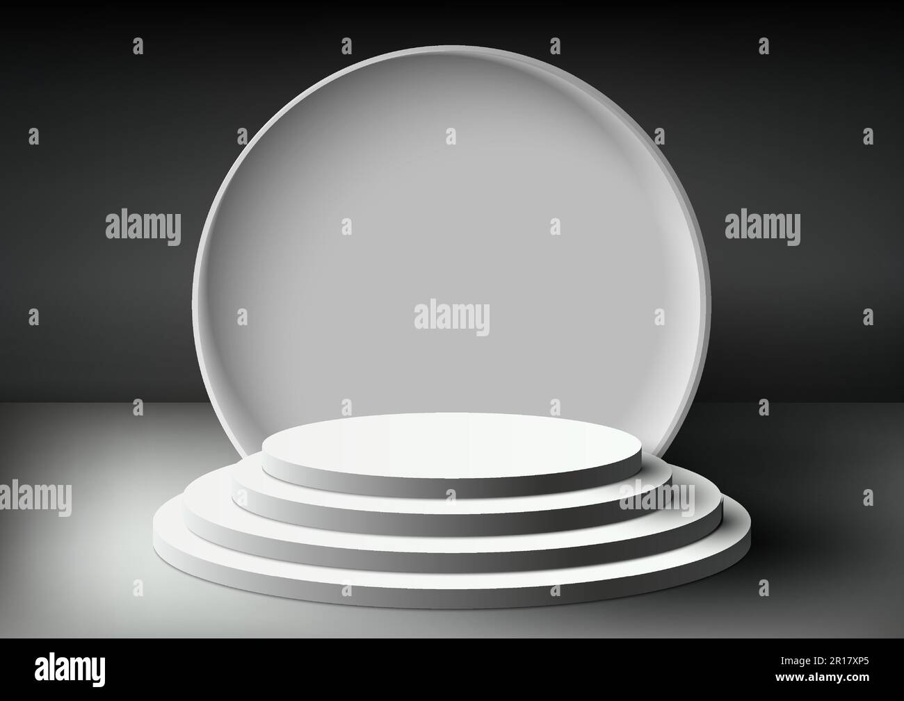 3D realistic empty white podium platform stand level step display with ...