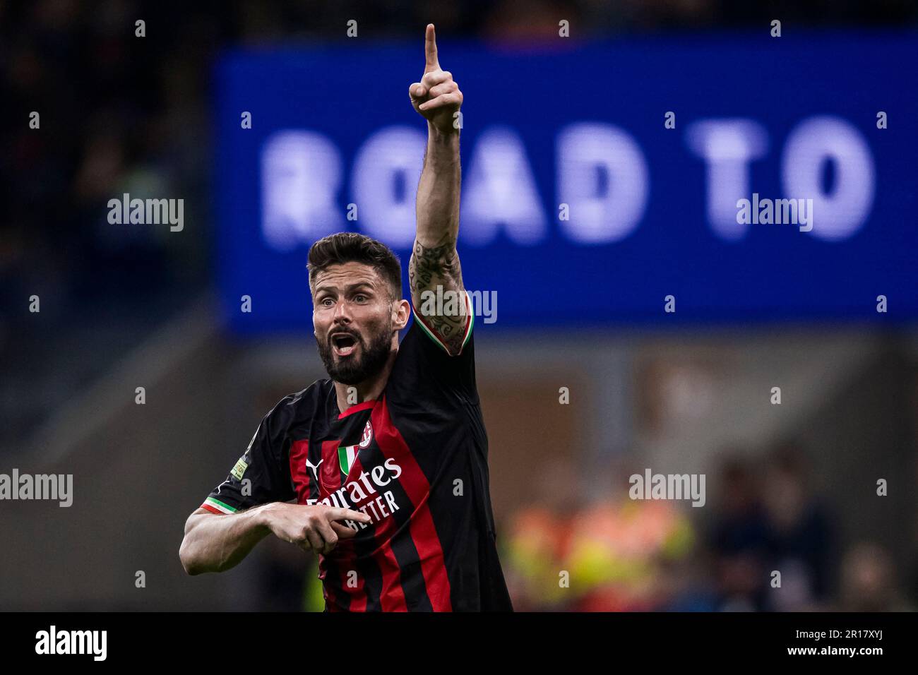 Milan, Italy. 10 May 2023. Olivier Giroud of AC Milan reacts during the ...