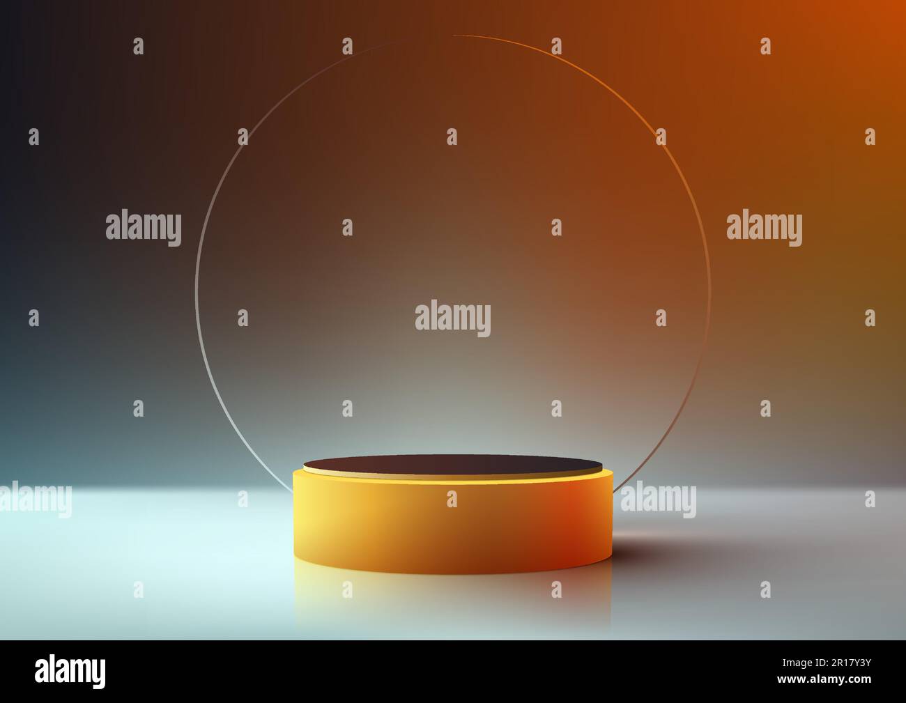 3D realistic empty black and yellow podium stand with circle ...