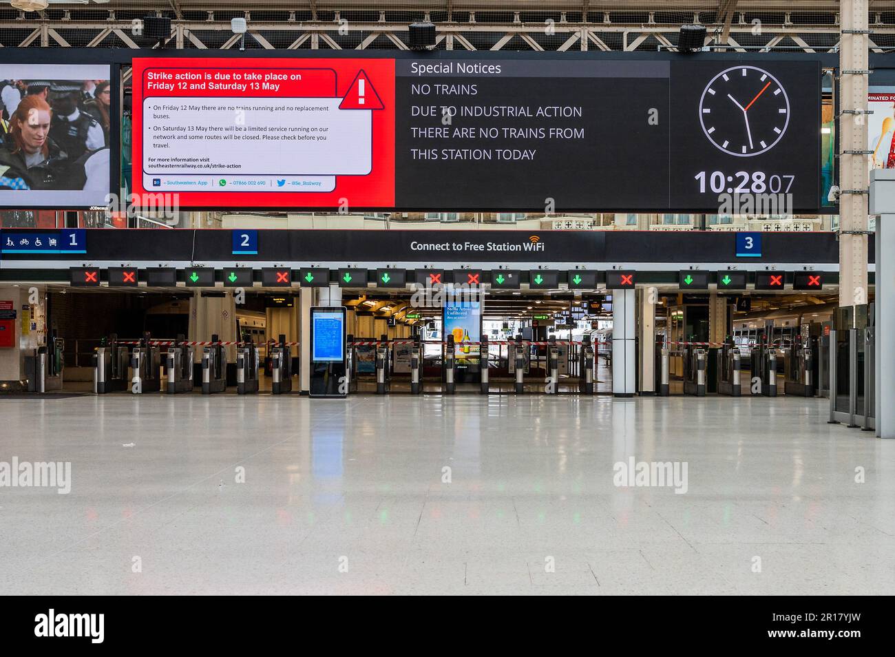 London, UK. 12th May, 2023. The main departure boards are blank at ...