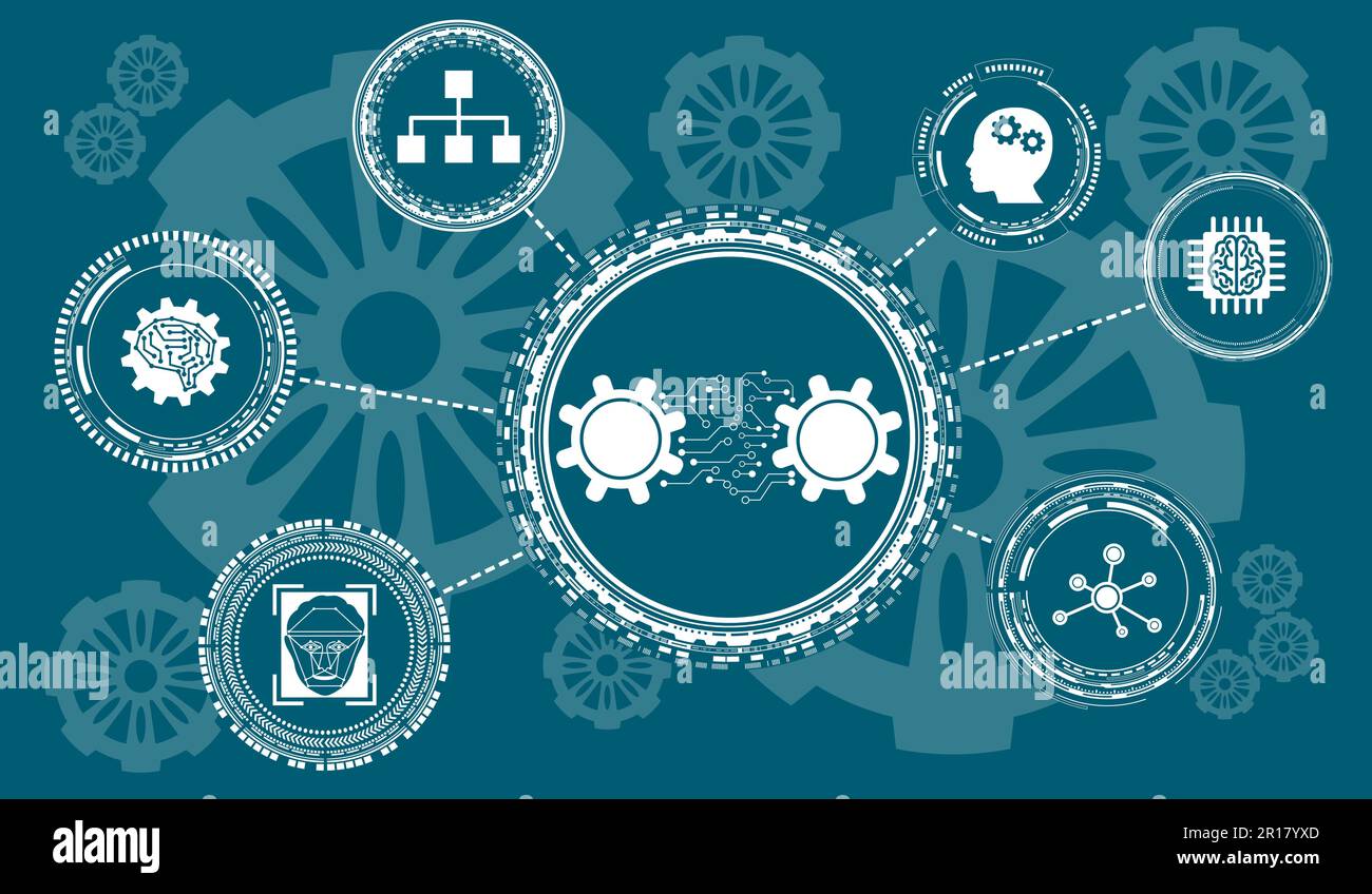 Concept of machine learning with connected icons Stock Photo - Alamy
