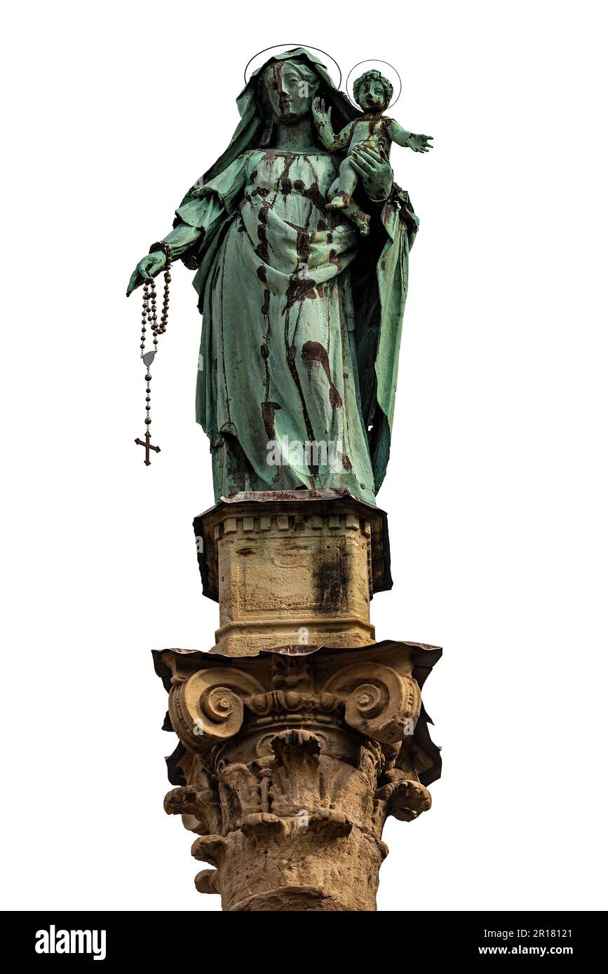 Ancient column with copper statue (1632) of Santa Maria del Rosario ...
