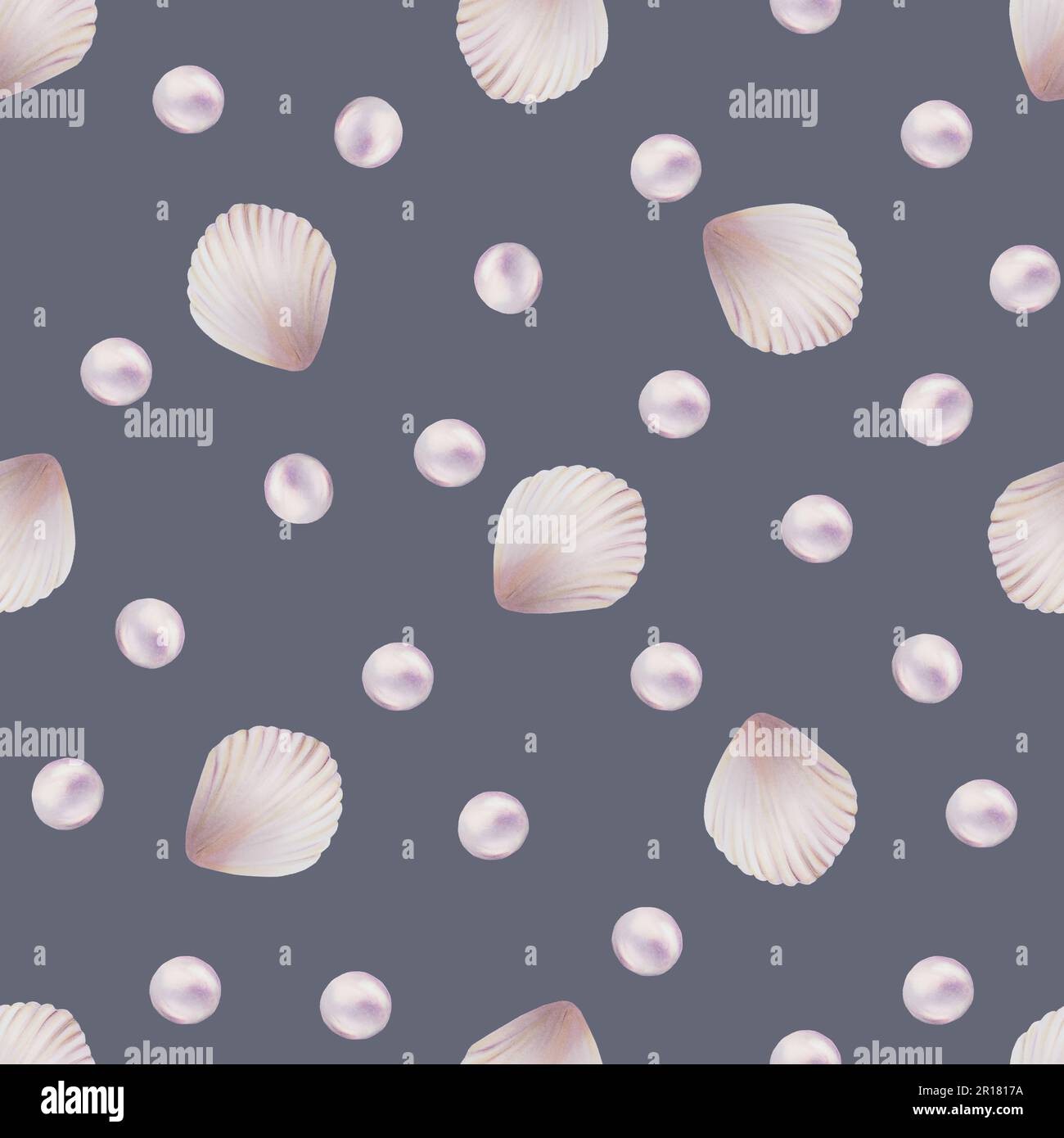 Watercolor seamless pattern with shells and pearls. Hand painting ...