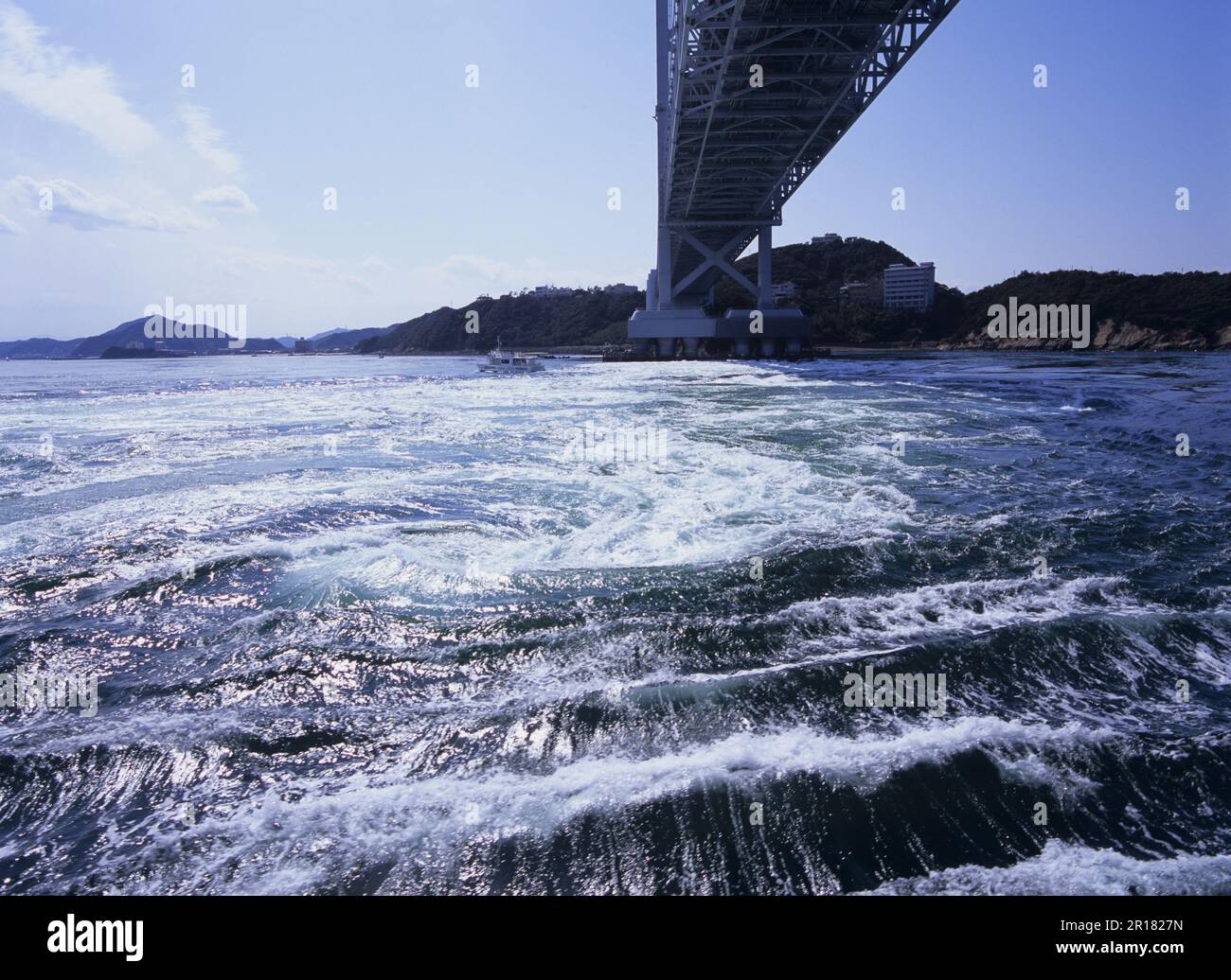 Naruto whirlpools, tourist ship and ?naruto Bridge Stock Photo - Alamy