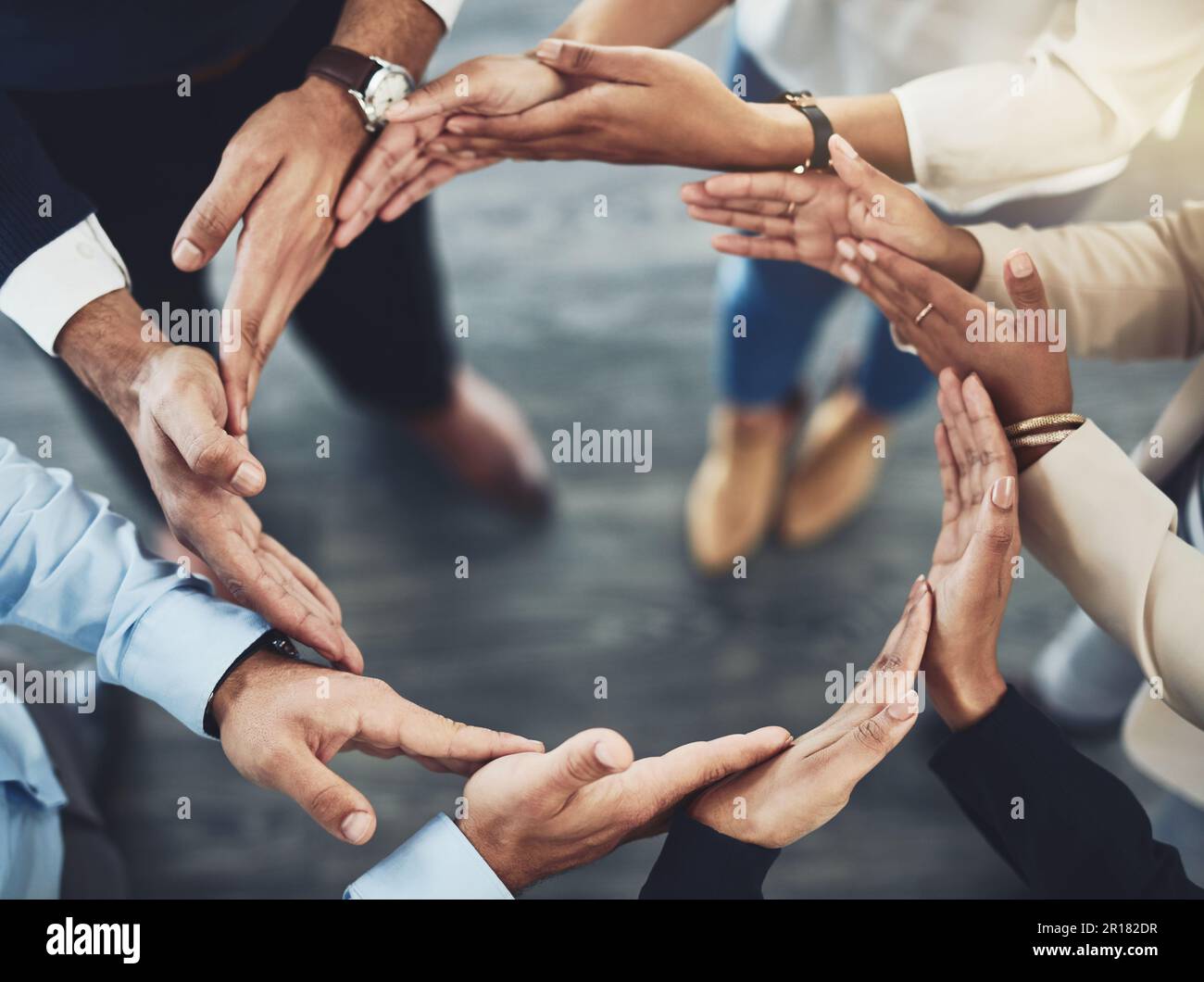 Collaboration, diversity and business people with their hands together ...