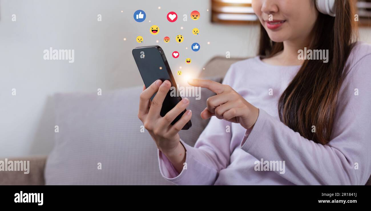 Mobile Application. woman touching mobile smart phone with graphic ...