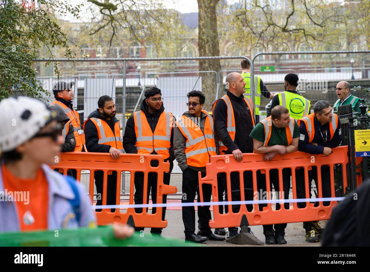 LONDON - April 22, 2023: Construction workers in high-vis jackets from ...