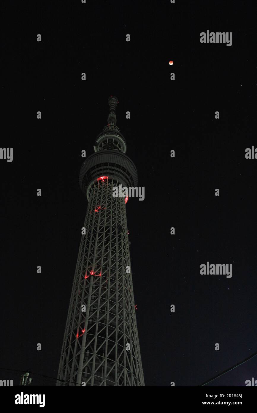 Total Lunar Eclipse and Orion and Tokyo sky tree Stock Photo - Alamy