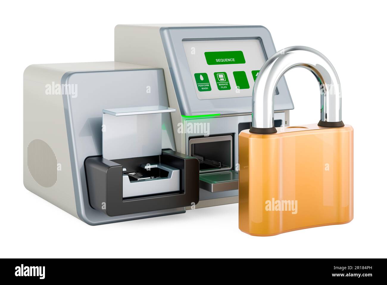 DNA sequencer with padlock. 3D rendering isolated on white background ...