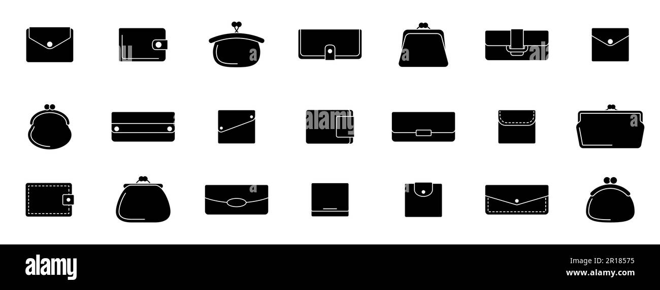 Wallet icon. Set of black icons of wallets on white background. Wallets logo design. Vector ...
