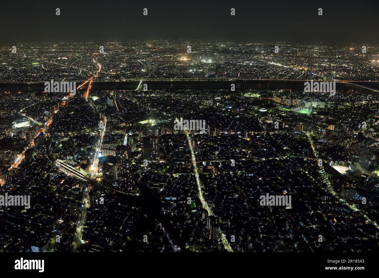 Night view of the East side from the sky corridor of the Tokyo Sky Tree ...
