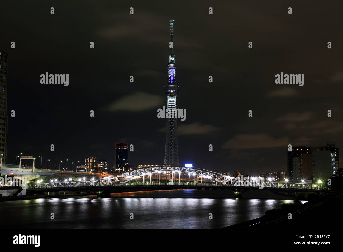 Tokyo Sky Tree was lit up in white hope from Minami-Senju Stock Photo ...