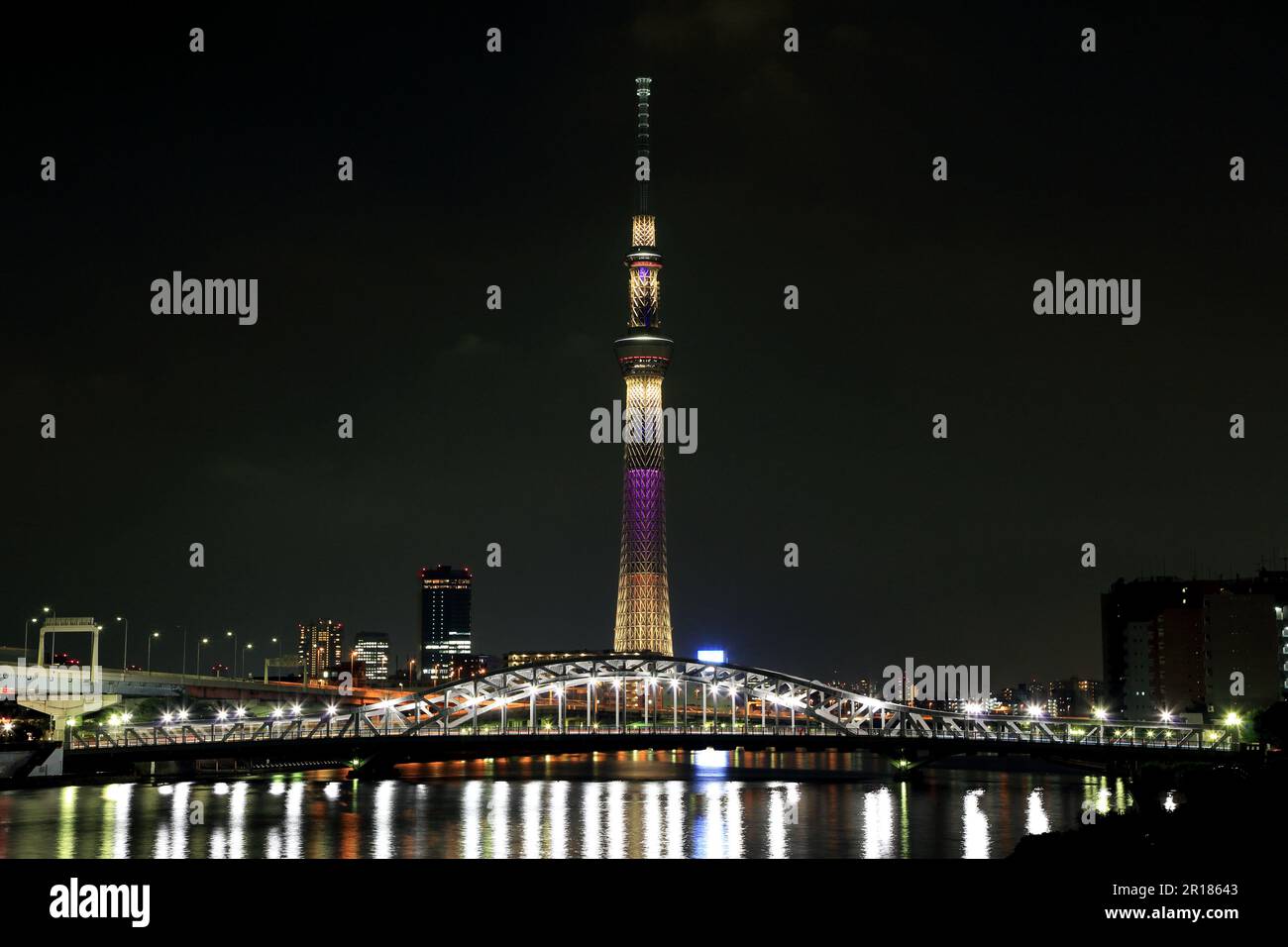 Tokyo Sky Tree was lit up in purple desire than Minamisenju Stock Photo ...