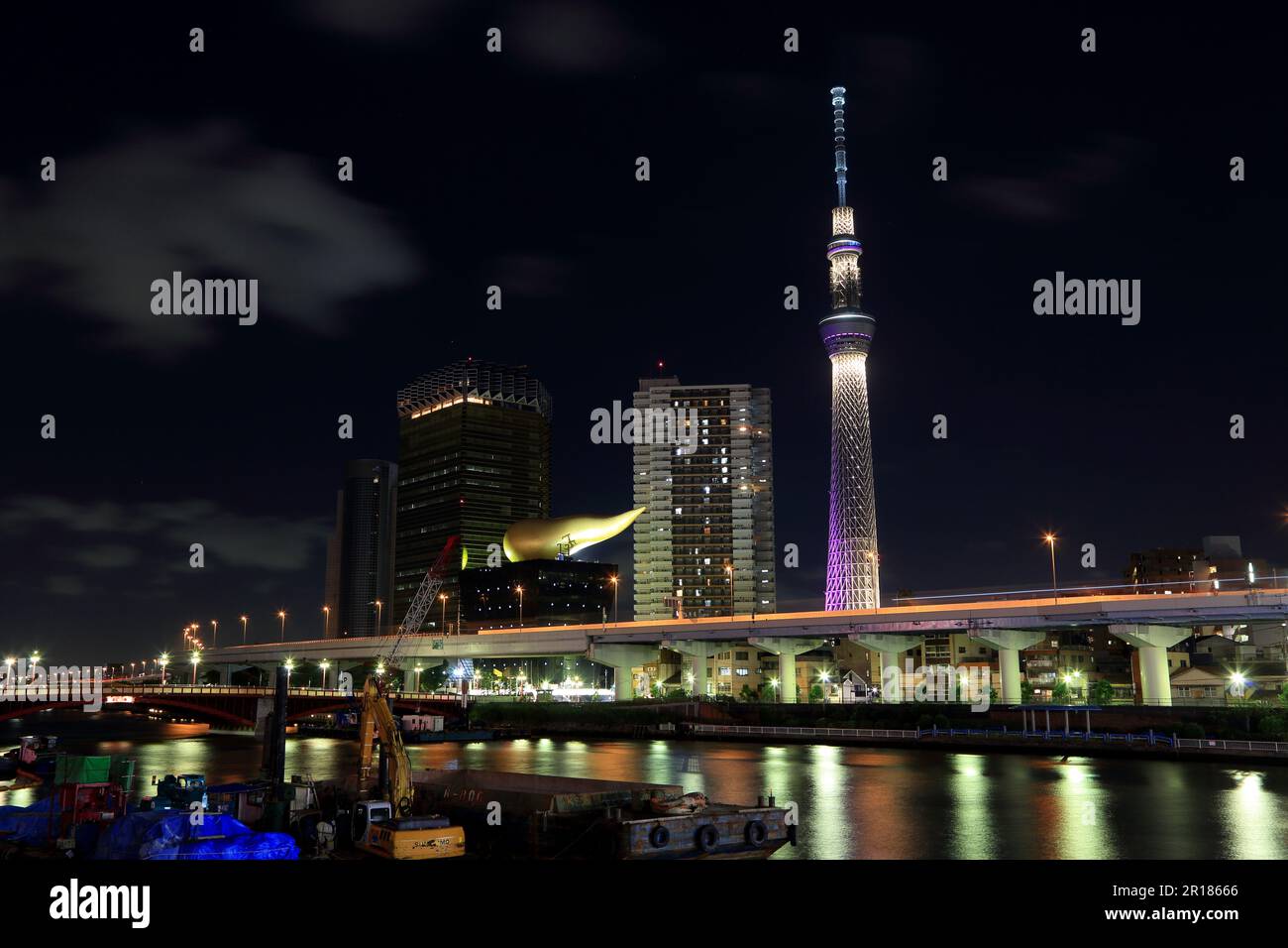 View of Tokyo Sky Tree elegance light up from Komagata Bridge Stock ...