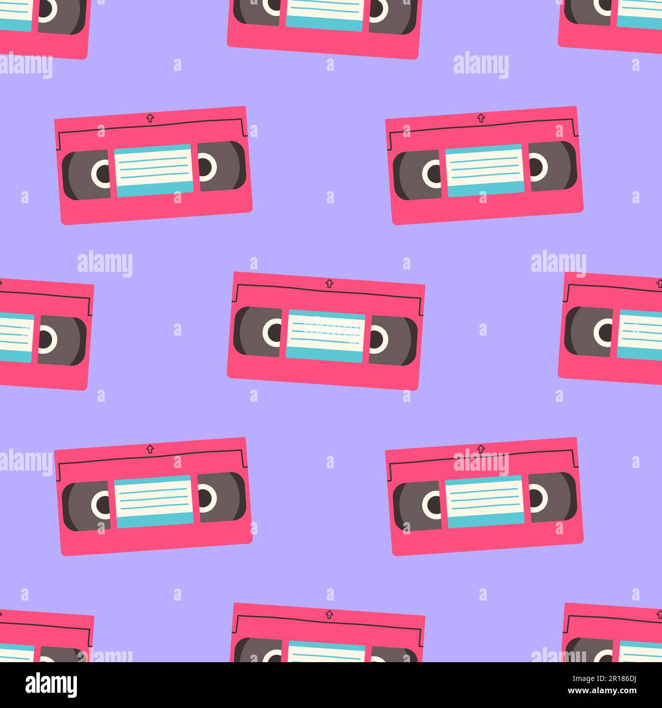 90s seamless pattern with video cassette. Vector background in cartoon ...