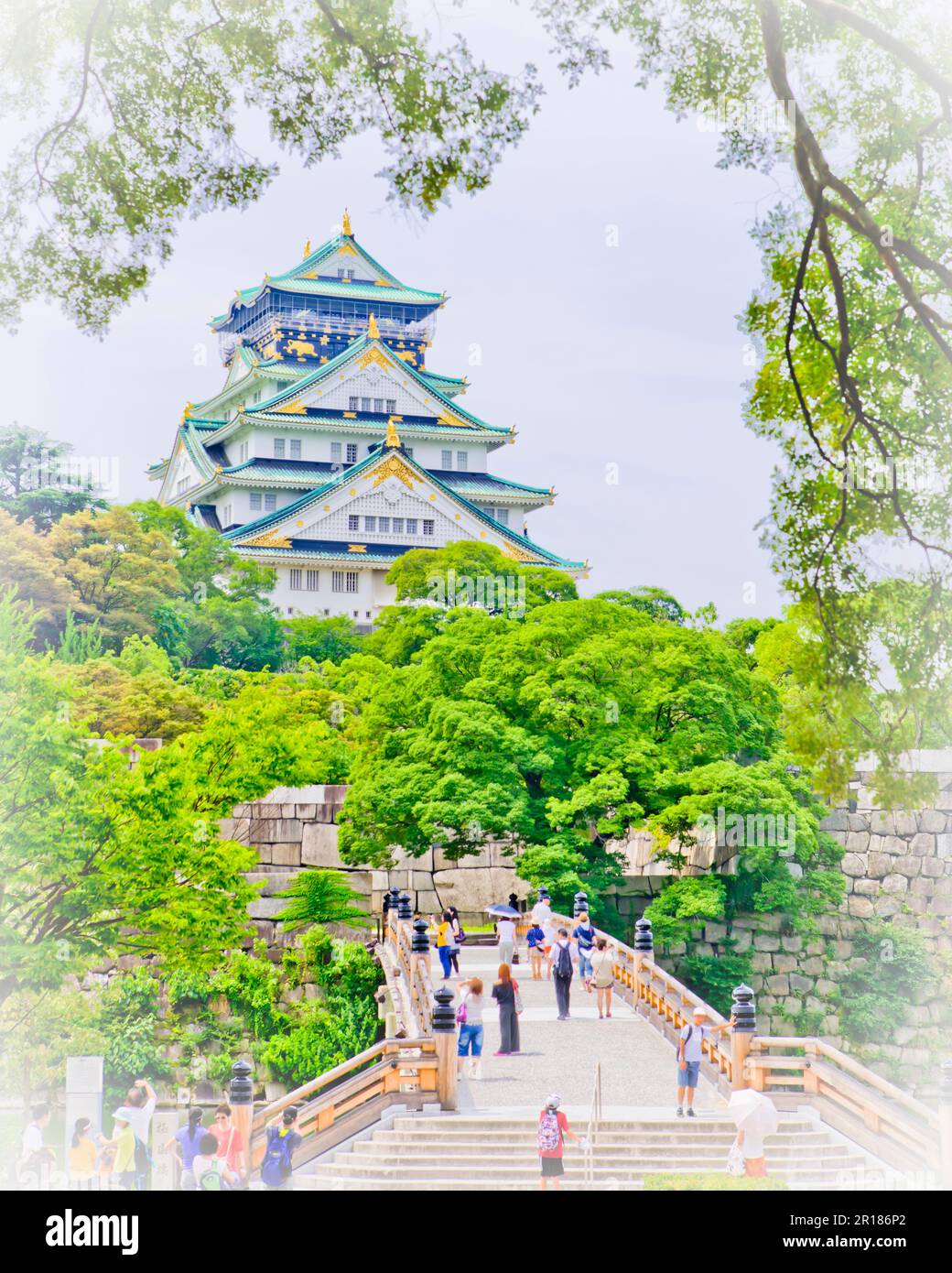 Osaka Castle and Gokurakubashi Bridge Stock Photo - Alamy