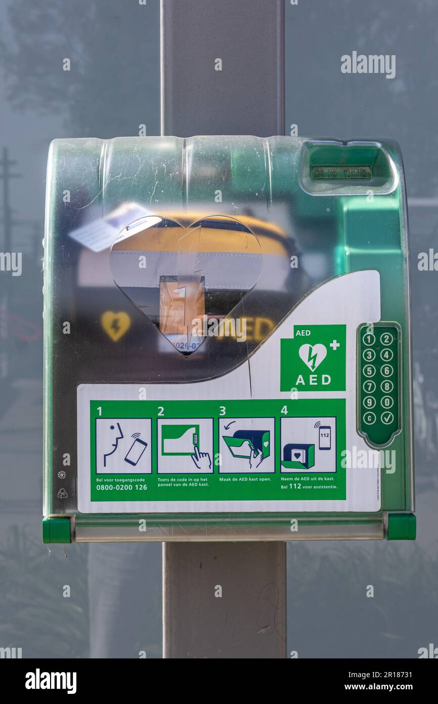 Susteren, South Limburg, Netherlands. May 4, 2023. AED automated ...