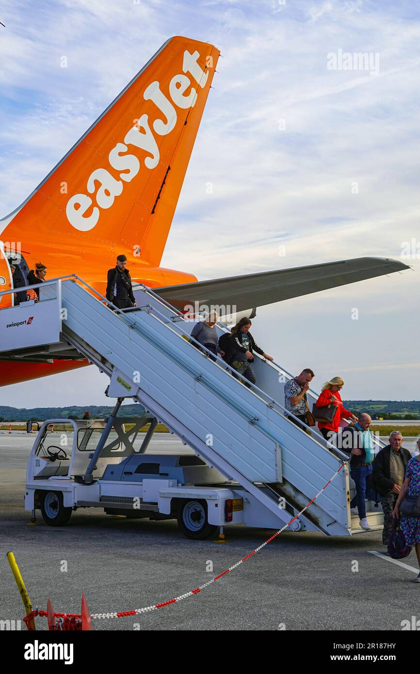 Easyjet, airline, aeroplane, orange, Airbus seen in rainy weather at ...