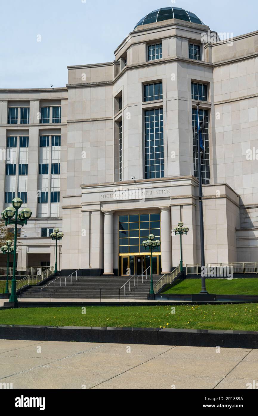 Lansing MI - May 6, 2023: Entrance to the Michigan Hall of Justice ...