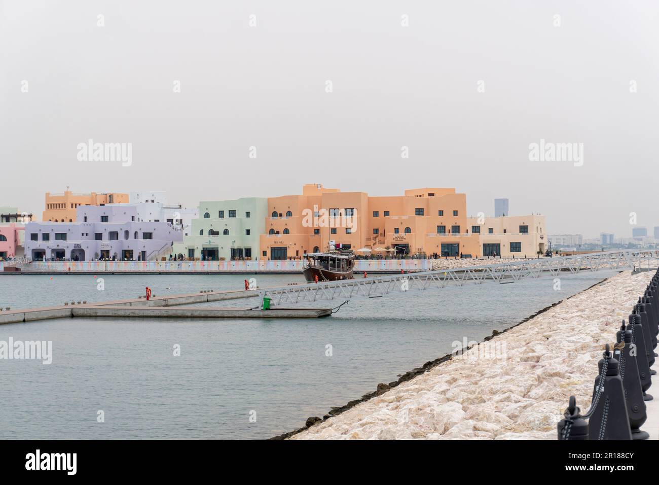 The view of Mina District Corniche in Old Doha Port, Qatar Stock Photo ...