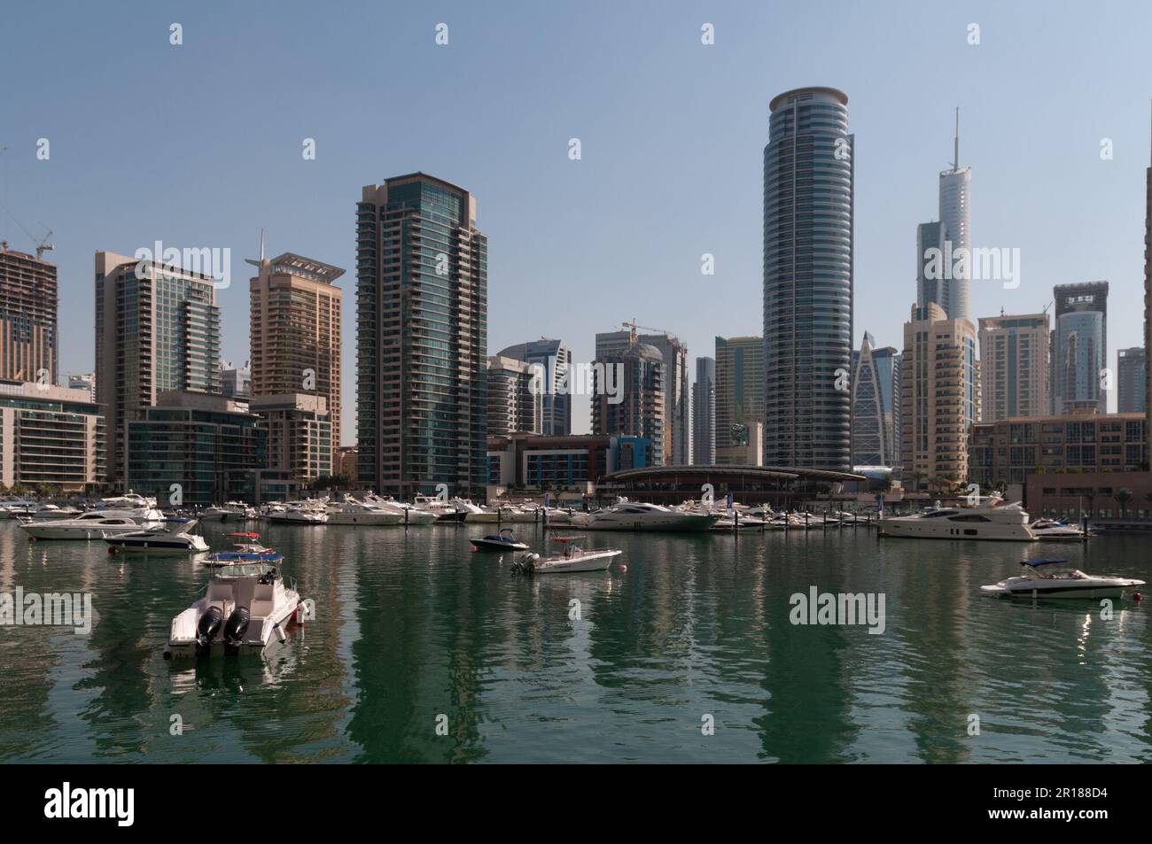 Looking over the Dubai Creek towards the high-rise skyline of Dubai ...