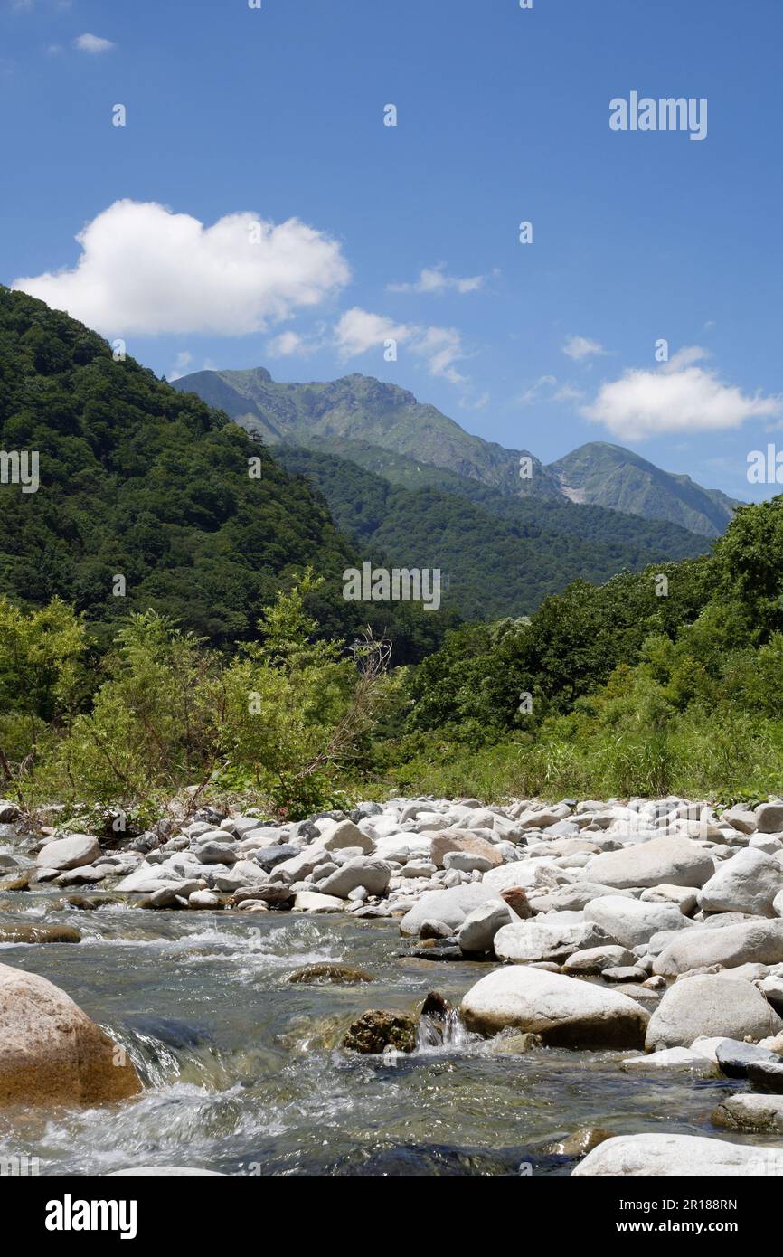 View of Mt. Tanigawadake from Yuhisogawa River Stock Photo - Alamy