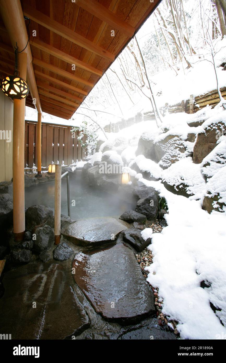 Snow at open air bath Stock Photo - Alamy