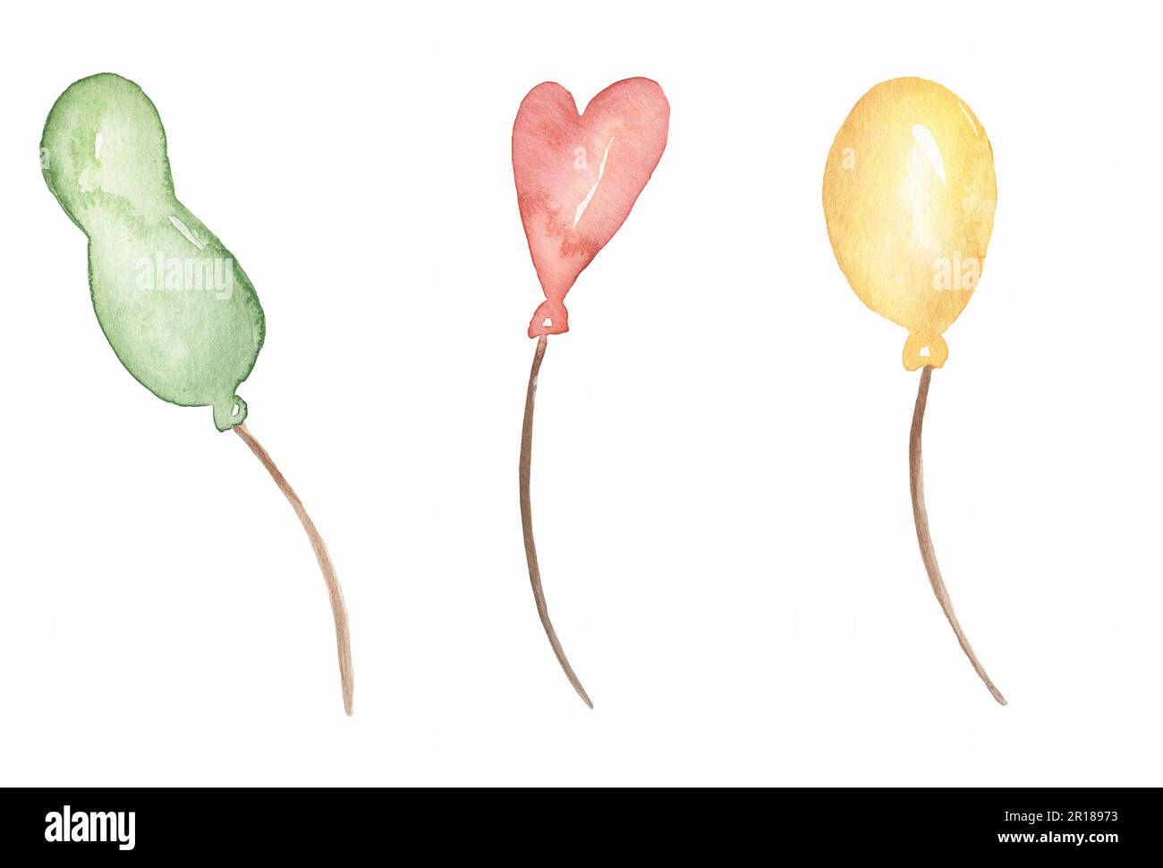 Watercolor hand drawn balloons set illustration Stock Photo - Alamy