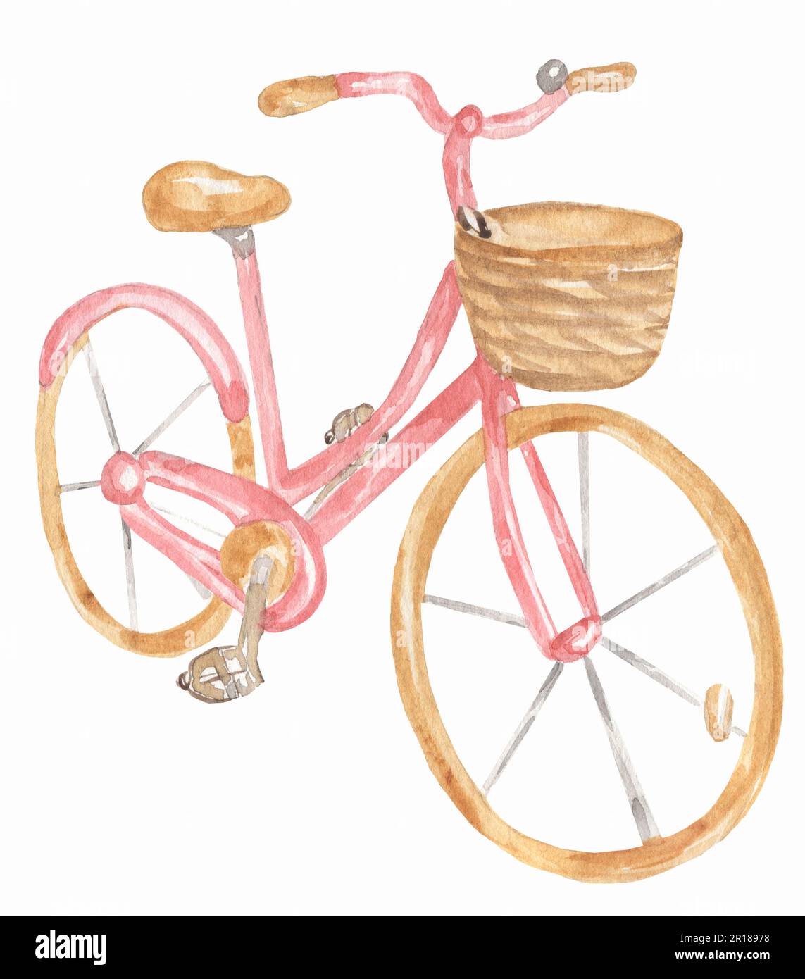 Watercolor hand drawn pink bicycle illustration, transport clipart ...