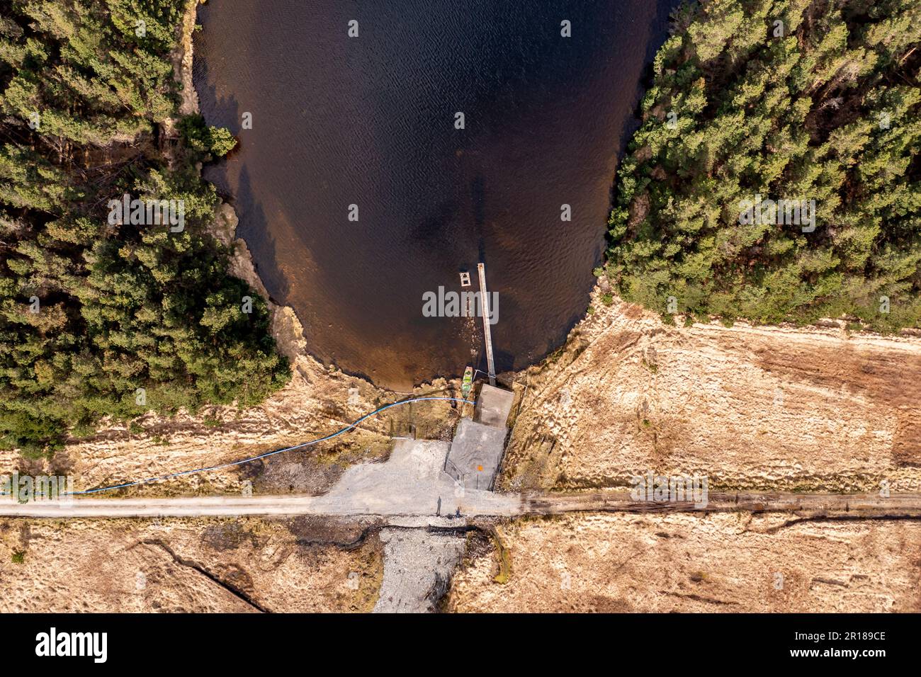 Aerial view of Lough Anna, the drinking water supply for Glenties and ...