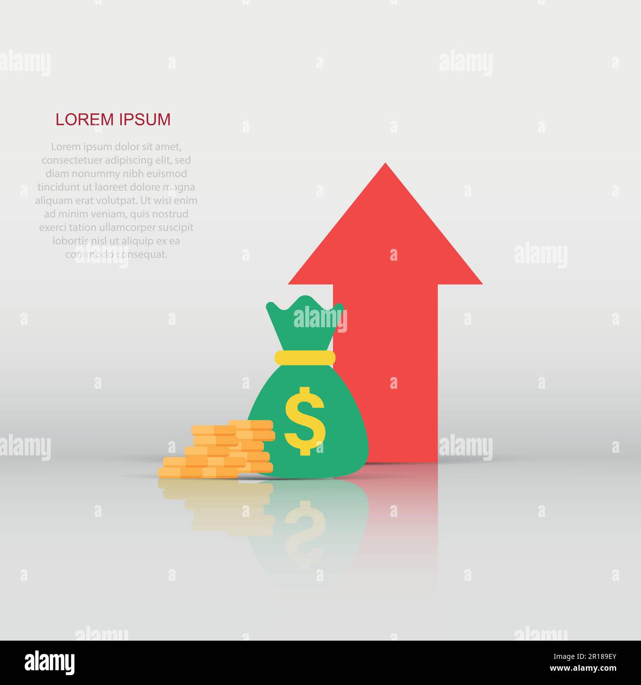 Money trending icon in flat style. Coins with money bag and growth ...