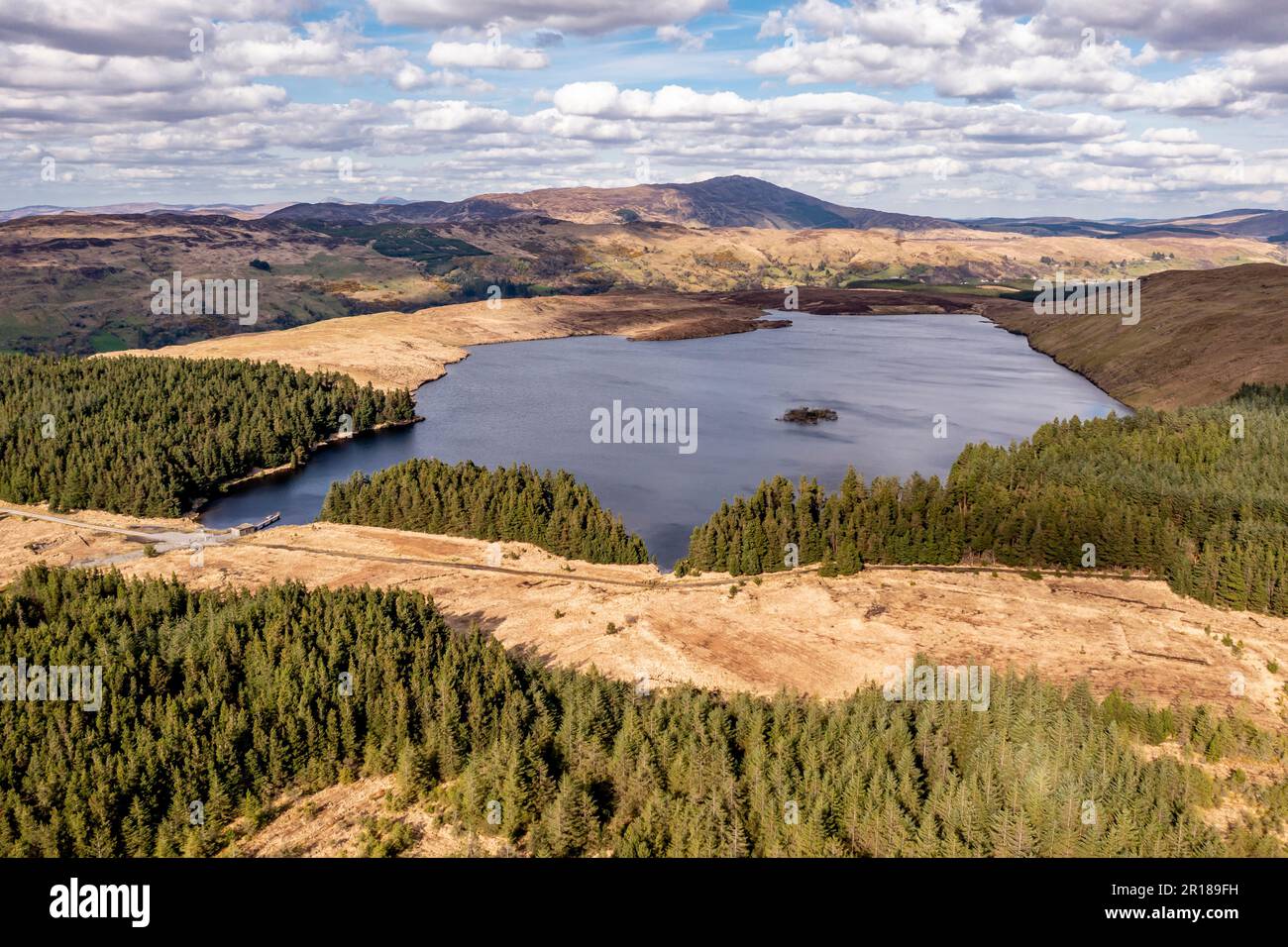 Aerial view of Lough Anna, the drinking water supply for Glenties and ...