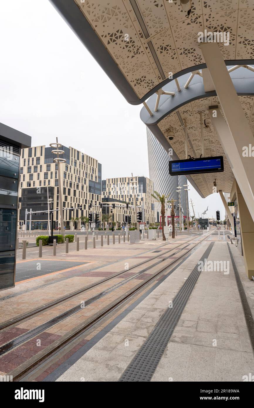 Tram station in Lusail Boulevard. Lusail City is the first and largest ...