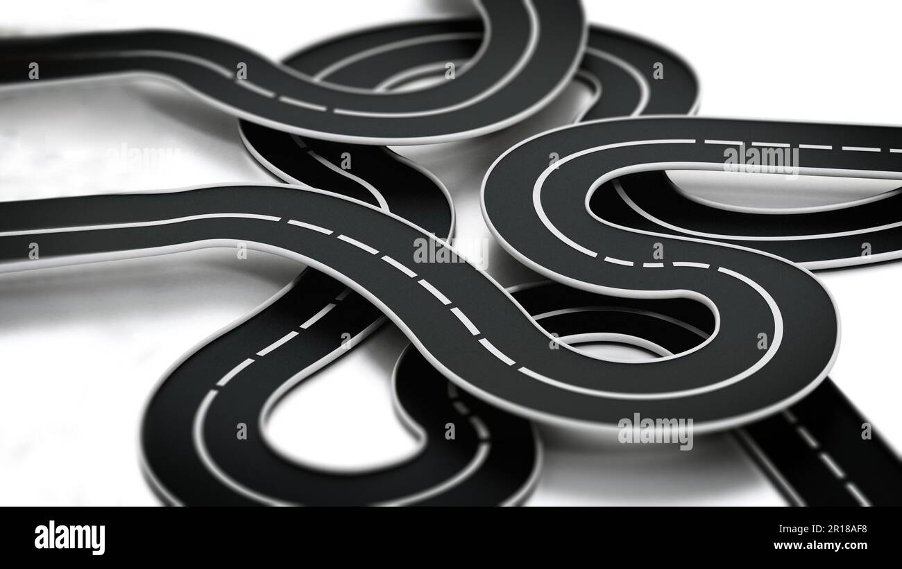Tangled road isolated on white background. 3D illustration Stock Photo ...