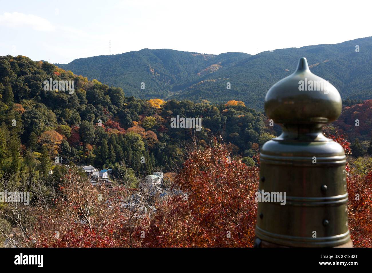 Parapets and autumn mountains of Hasedera temple Stock Photo - Alamy