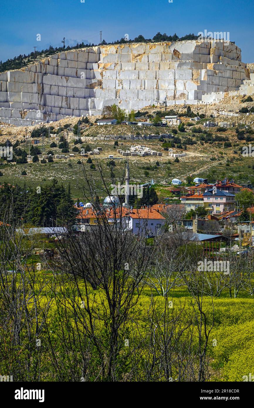 Limestone, marble quarry in Western Turkey, marble, quarry with yellow ...