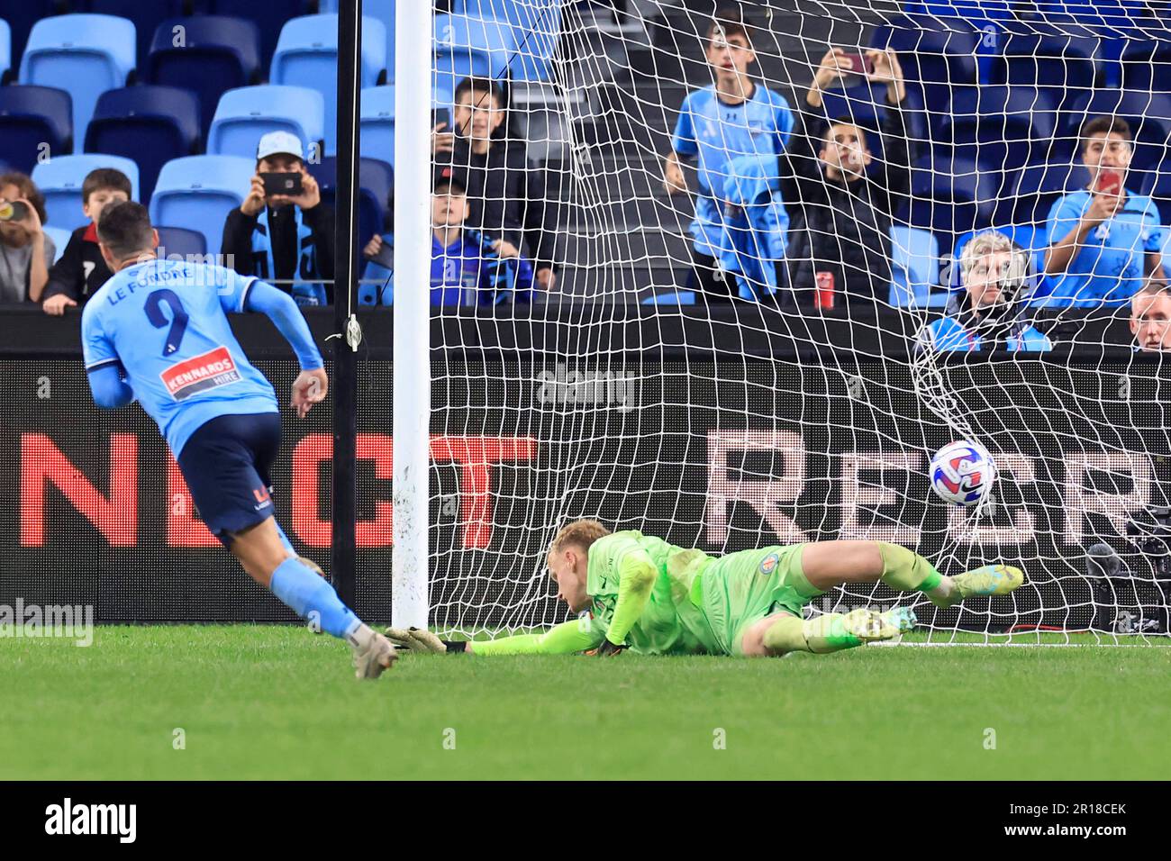 Adam Le Fondre of Sydney FC scores from the penalty spot during the A-League Men's Semi-Final ...