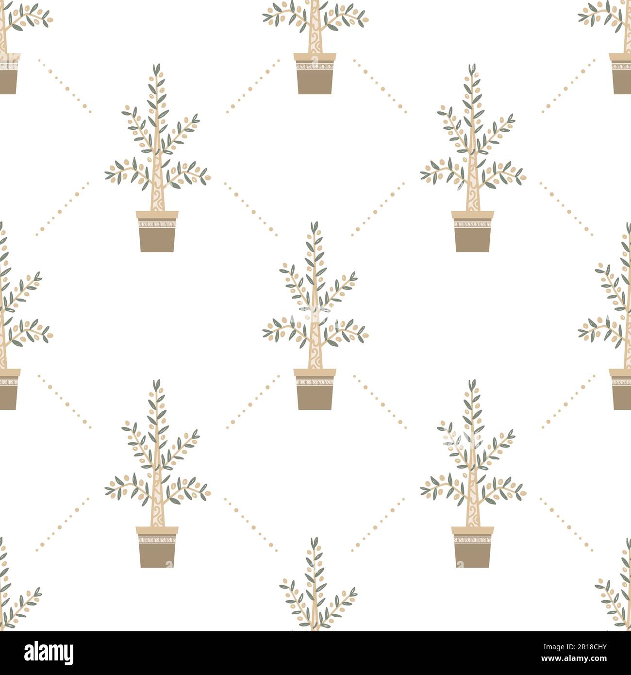Potted olive tree seamless patter. Vector background for packaging ...
